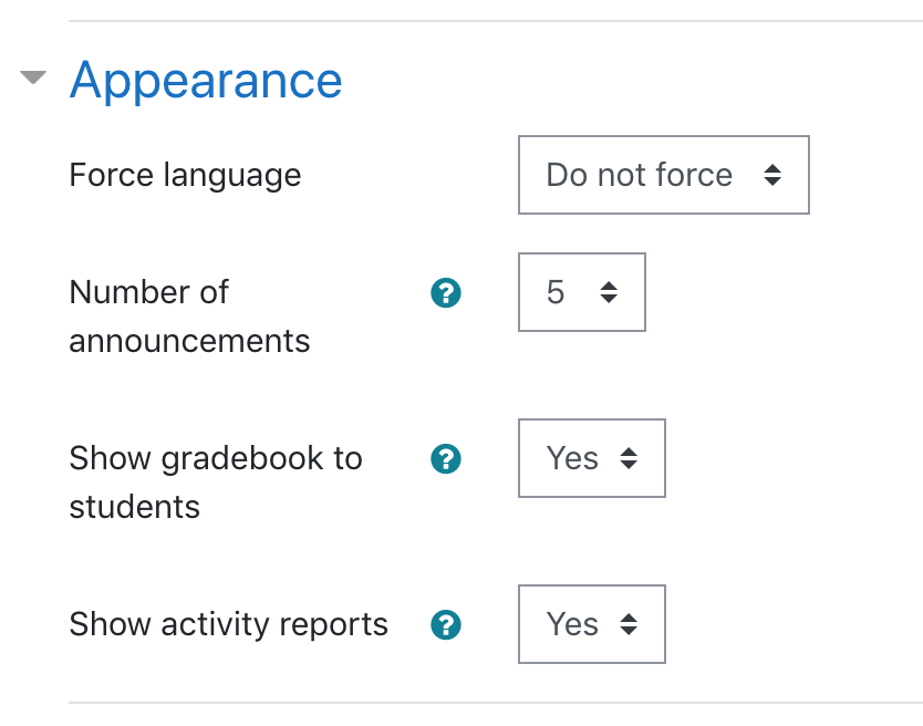 Course Settings Moodledocs