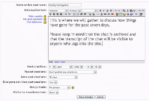 Adding/editing a chat - MoodleDocs